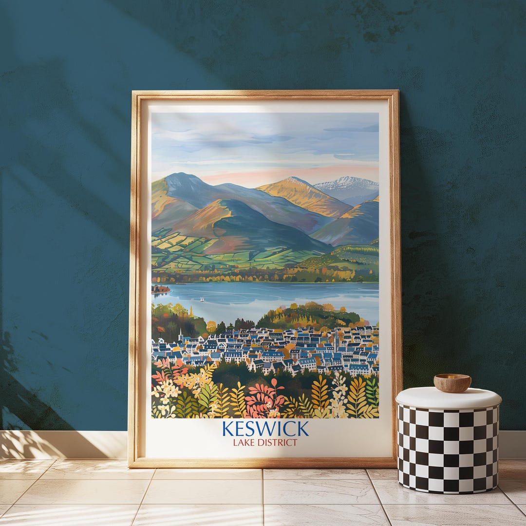 Keswick Lake District Travel Poster: English Landscape Art Print - Etsy
