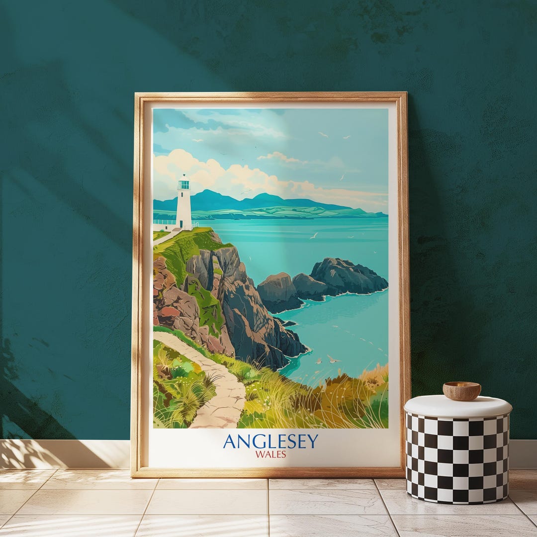Anglesey Lighthouse Art Print – Scenic Coastal Wales Travel Poster - Etsy