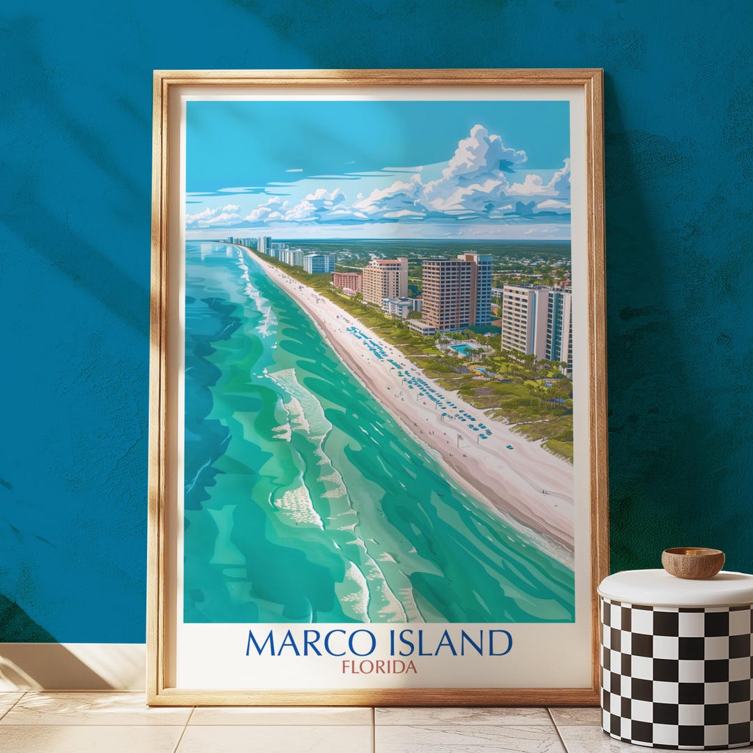 Marco Island Florida Art Print, Coastal Illustration, Turquoise Ocean ...