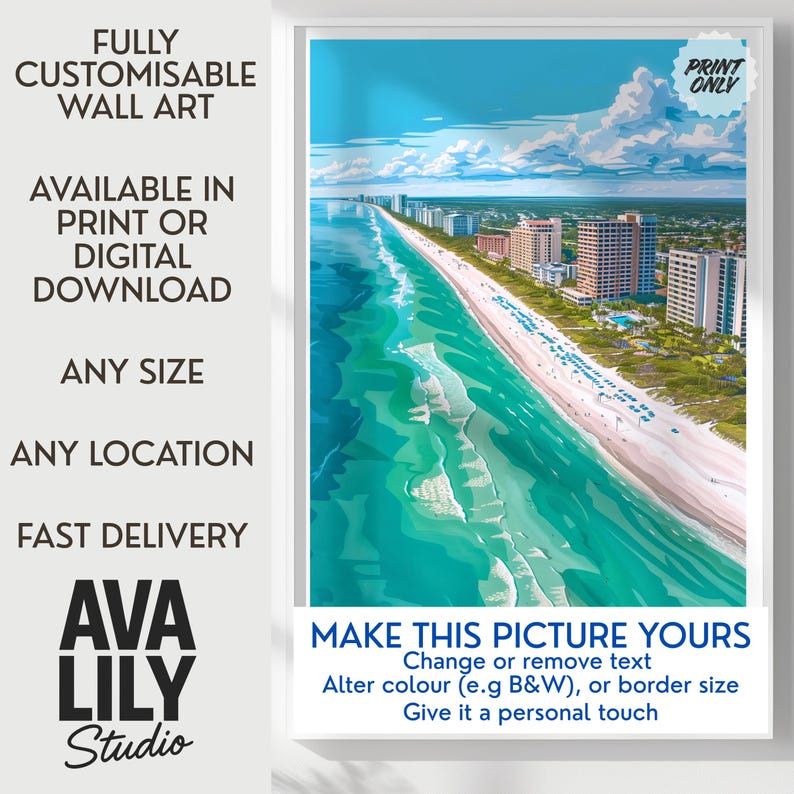 Marco Island Florida Art Print, Coastal Illustration, Turquoise Ocean ...