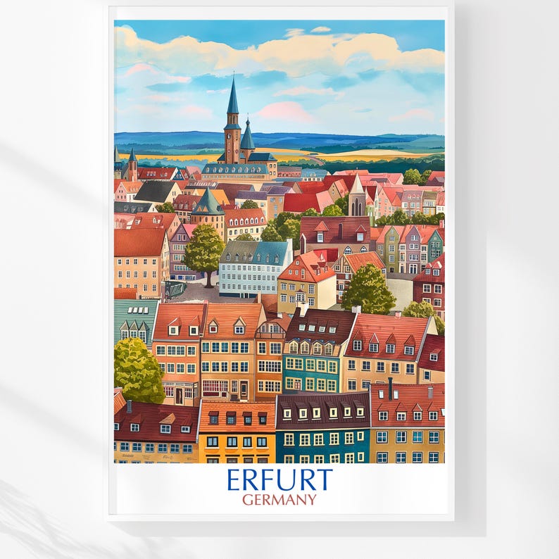 Erfurt Germany Art Print, Illustrated Cityscape Poster - Etsy