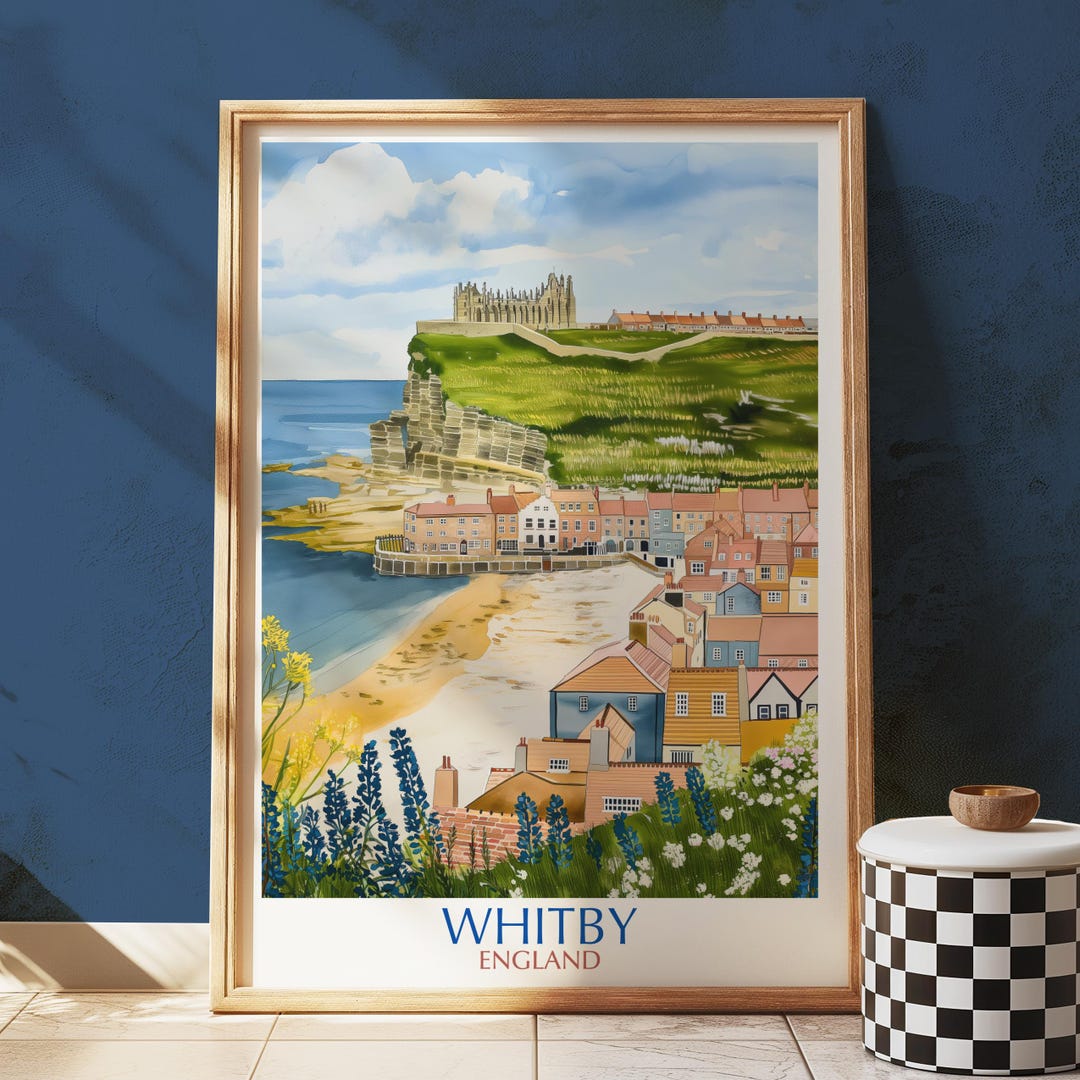 Whitby Abbey Coastal Art Print, Seaside Cottages Decor - Etsy
