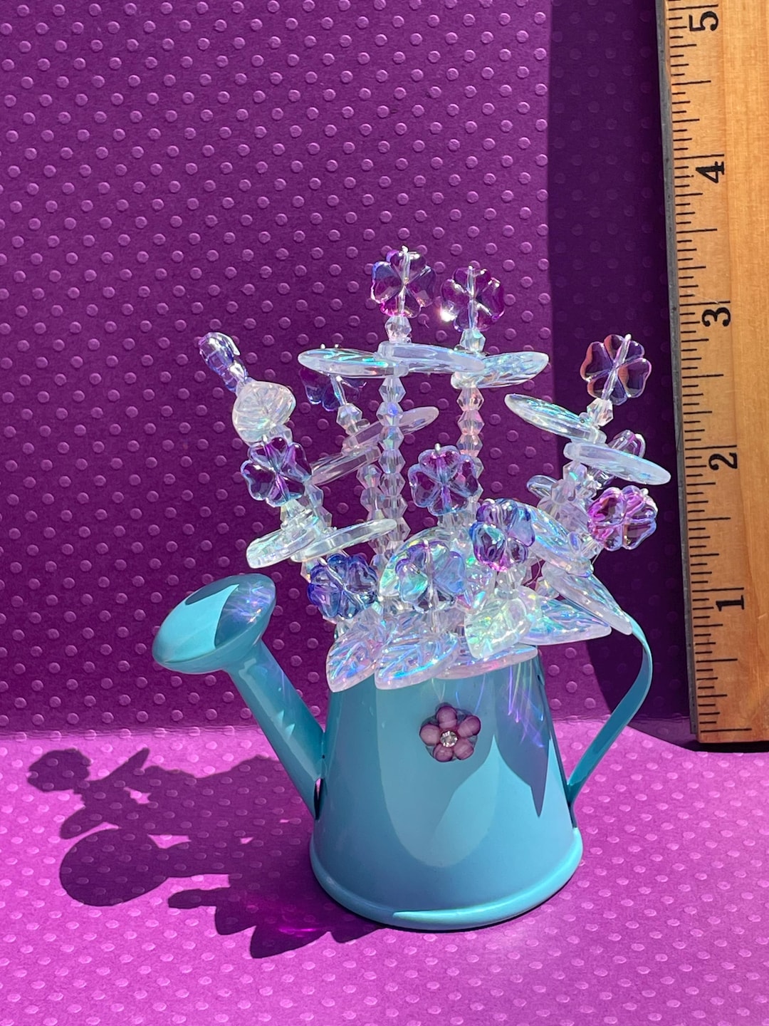 Miniature Watering Can: Glass Bead, Leaf & Flower Arrangement - Etsy