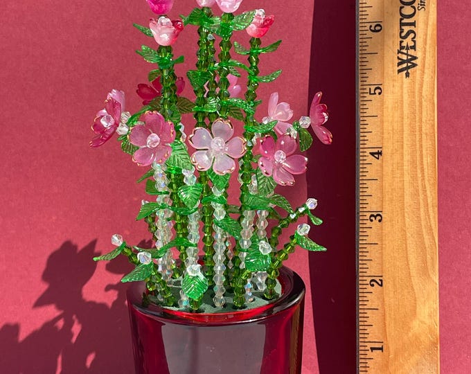 Miniature Red Glass Vase With Glass Bead and Flower Arrangement. - Etsy