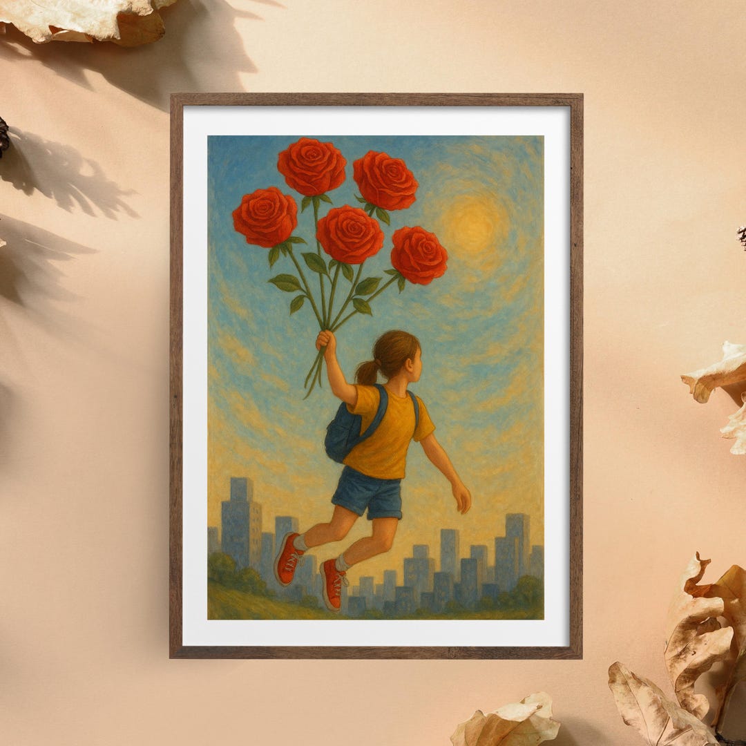 DIGITAL Girl Floating With Rose Balloons, Imaginative and Beautiful ...