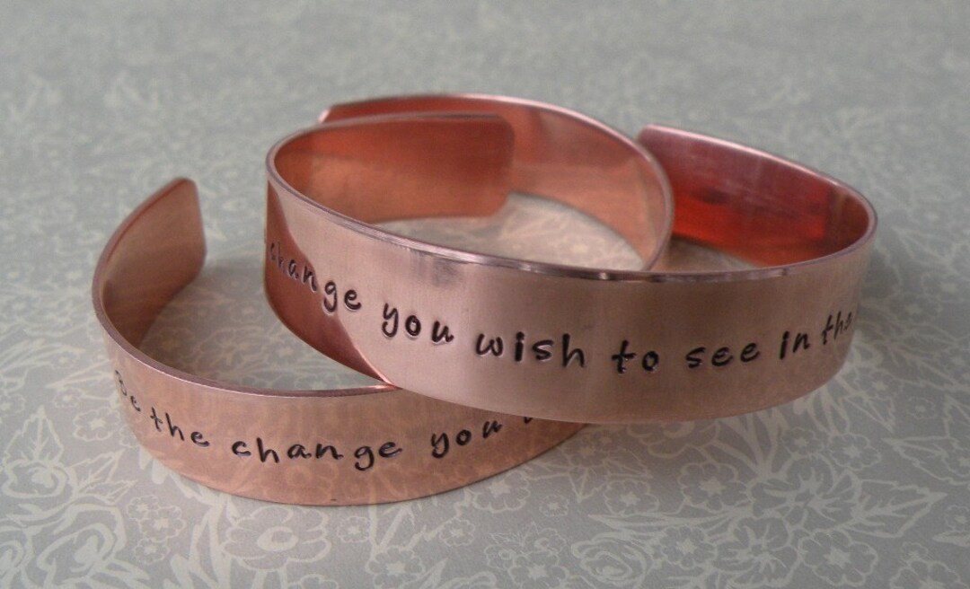 Be the Change Copper Quote Cuff Bracelets (2) - Etsy