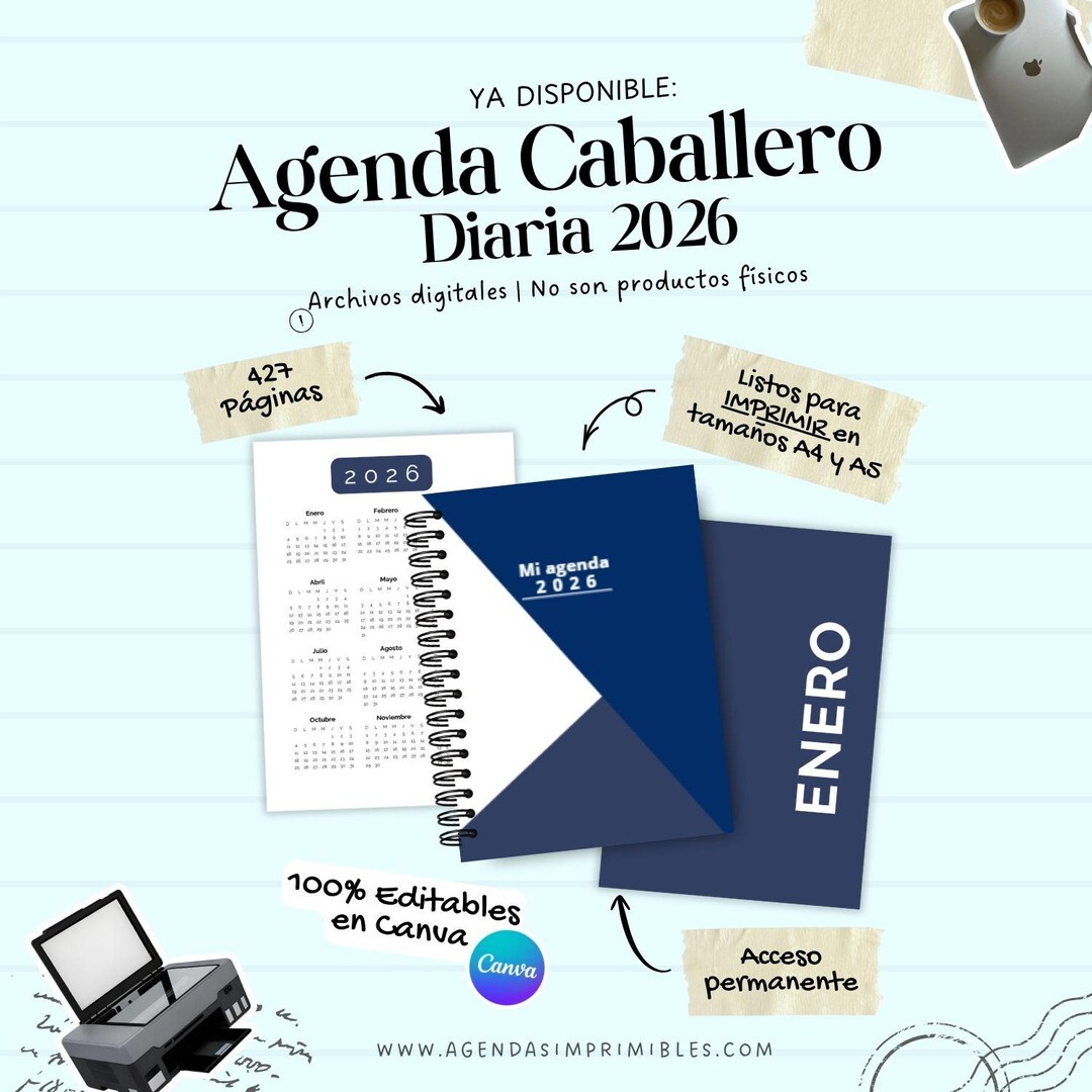 Archivo Digital - Agenda Caballero 2026 Editable Canva | Planner Diario ...