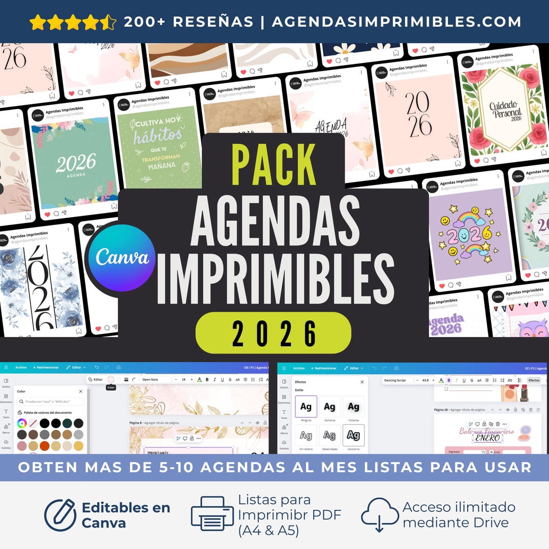 Mega Pack De Agendas Imprimibles 2026 | Editables En Canva Y PDF ...