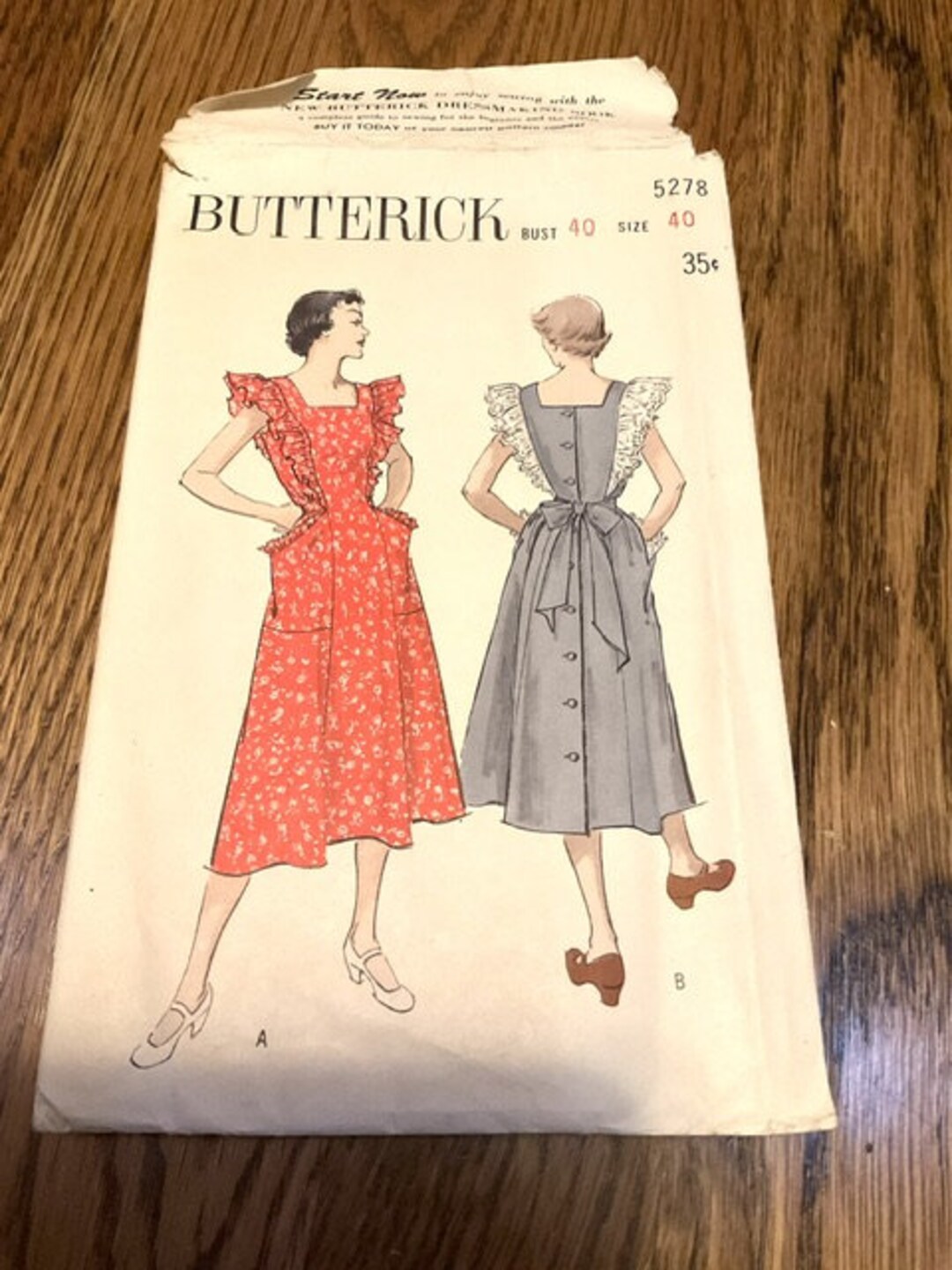 40s Butterick Pattern 5278 / Coverall Dress / Apron / Ruffles - Etsy