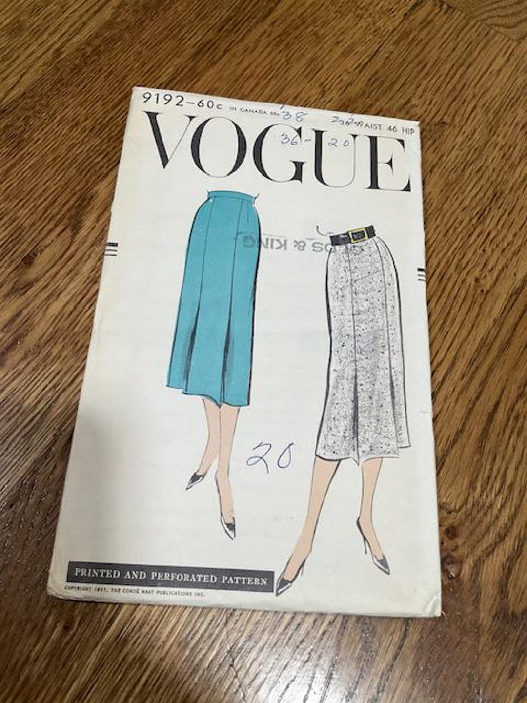 1950s Skirt Pattern / Vogue 9192 / 6 Gored Panel Slim Skirt / Waist 36 ...