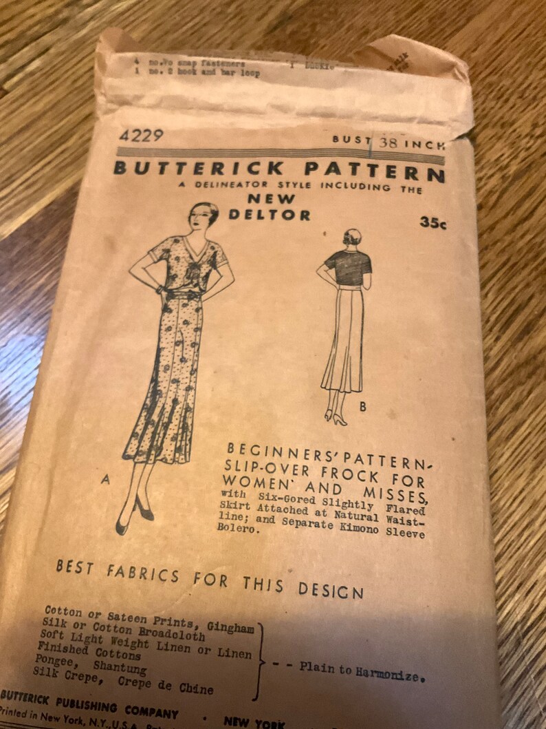 1930s Butterick Pattern / Slip Over Frock / Bust 38 / Day Dress - Etsy