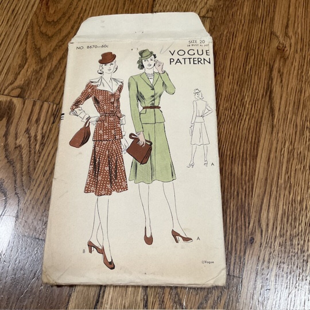 40s Vogue Patten 8670 / 2 Piece Dress / Bias Skirt / Bust 38 - Etsy