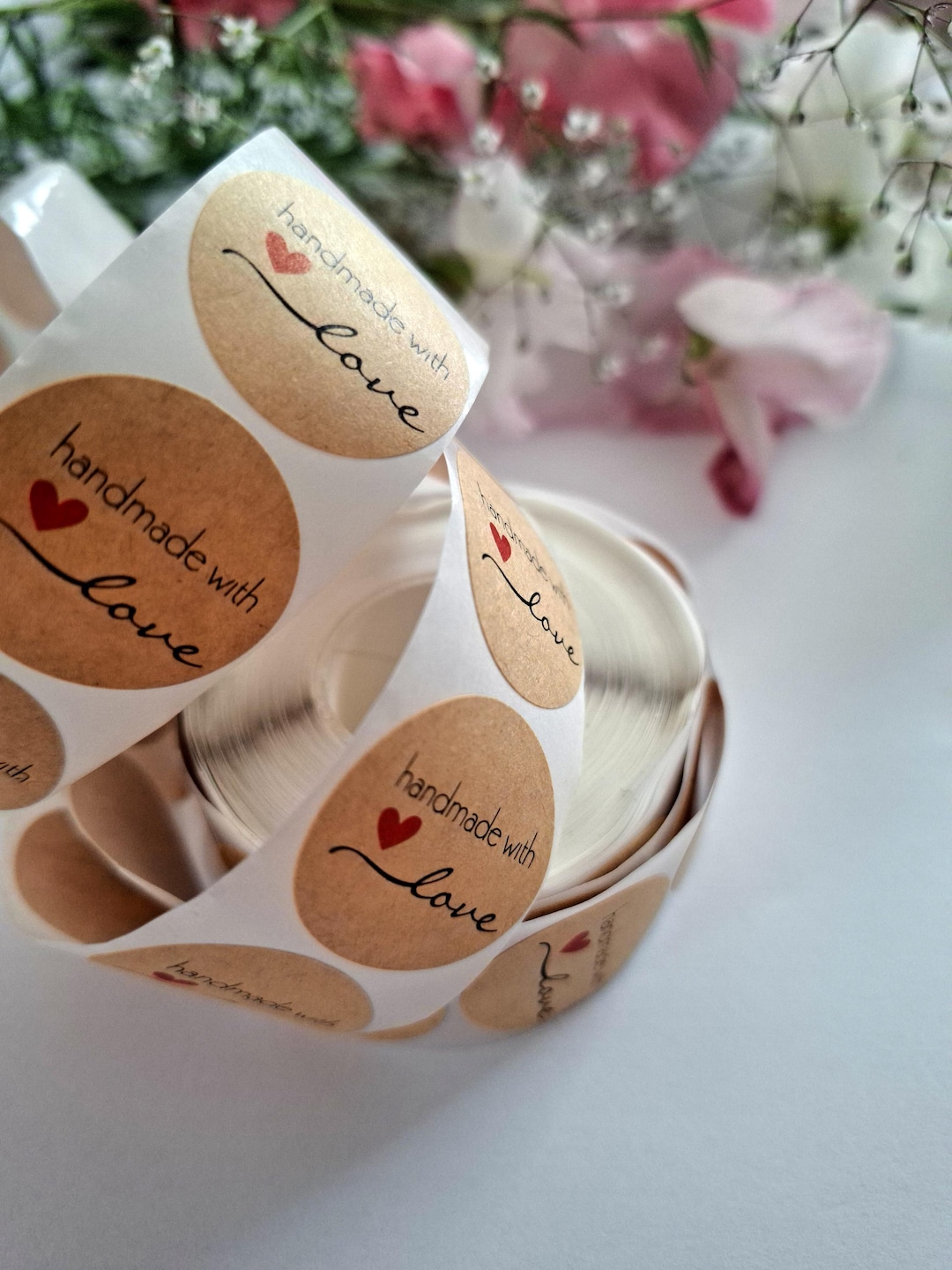 Handmade With Love Labels | Kraft Round Stickers | Packaging Seals ...