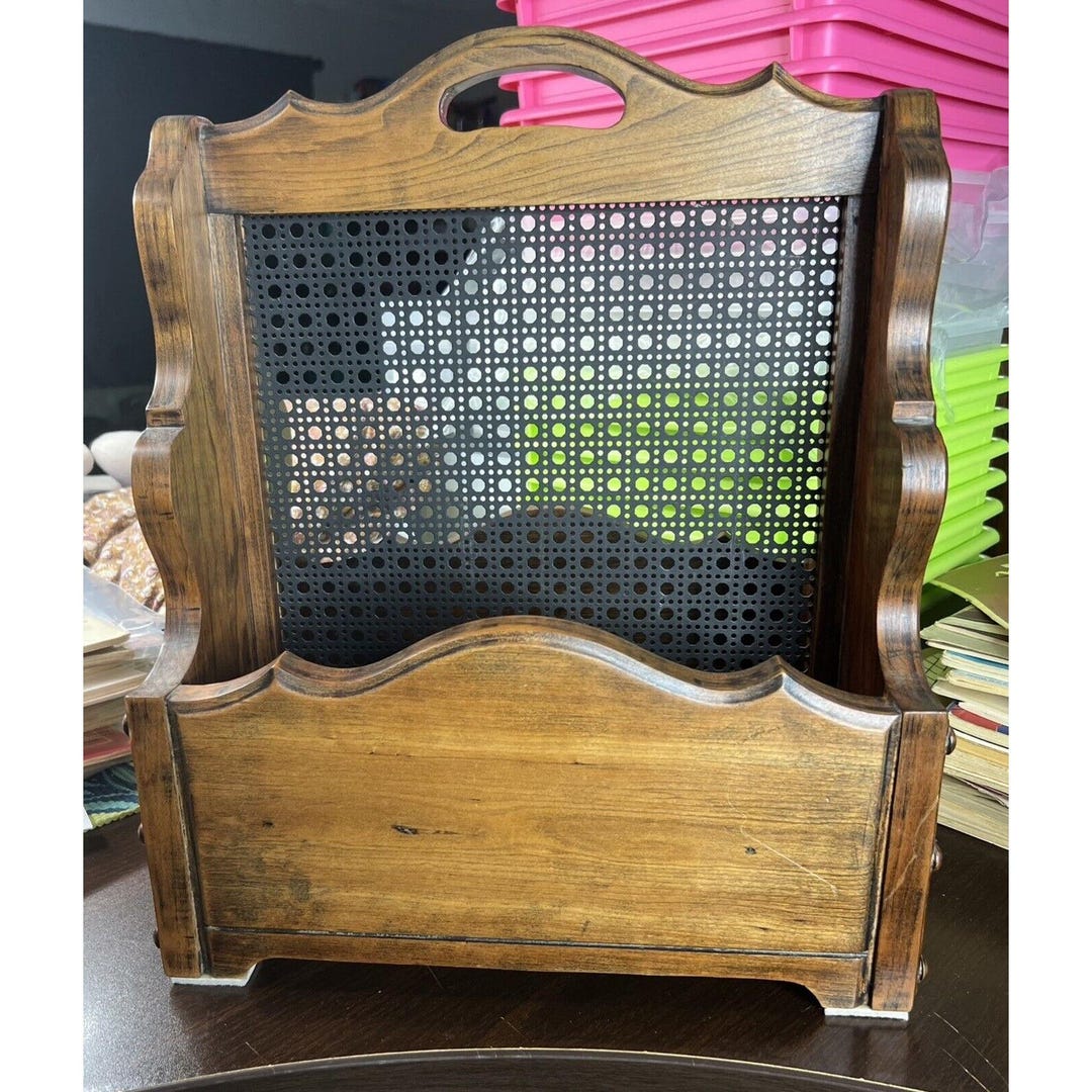 Vintage Solid Wood Magazine Rack With Metal Insert - Etsy