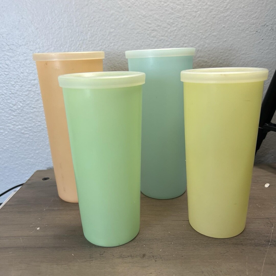 Vintage 80's Tupperware Pastel Tumblers W/ Lids Set of 4 Tight Lids ...