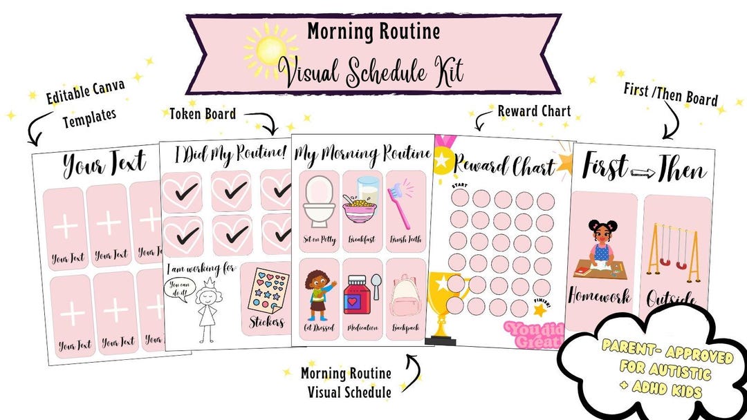 Editable Pink Visual Routine Bundle for Kids - Etsy