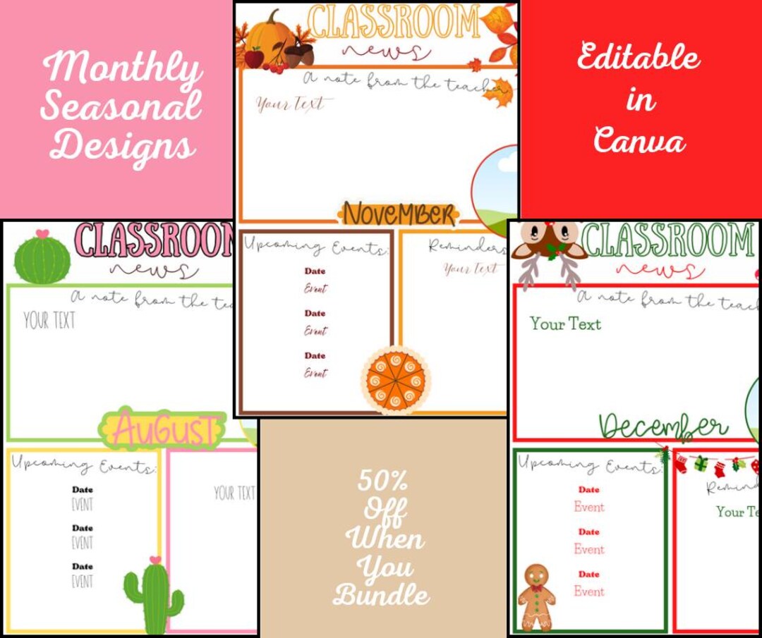 Editable Monthly Classroom Newsletters - Etsy