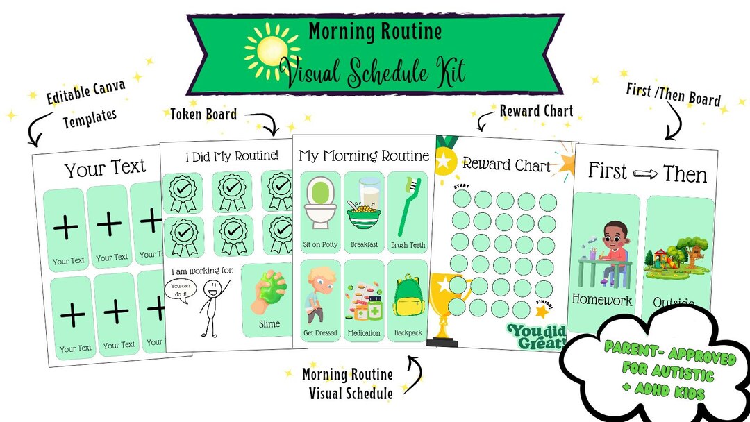 Green Visual Routine & Reward Chart Set for Autism - Etsy