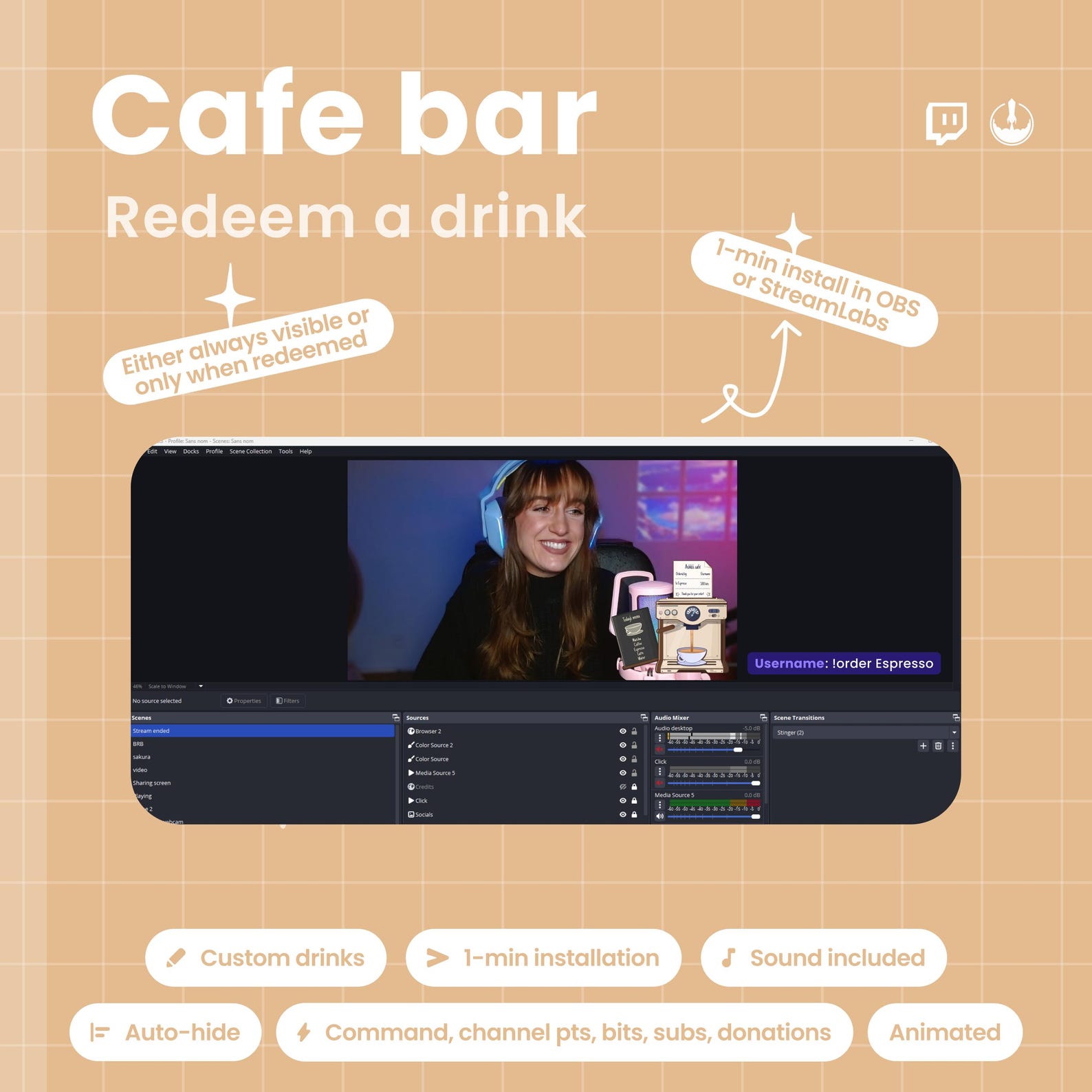 Interactive Coffee Machine Twitch Overlay - Customizable Animated ...