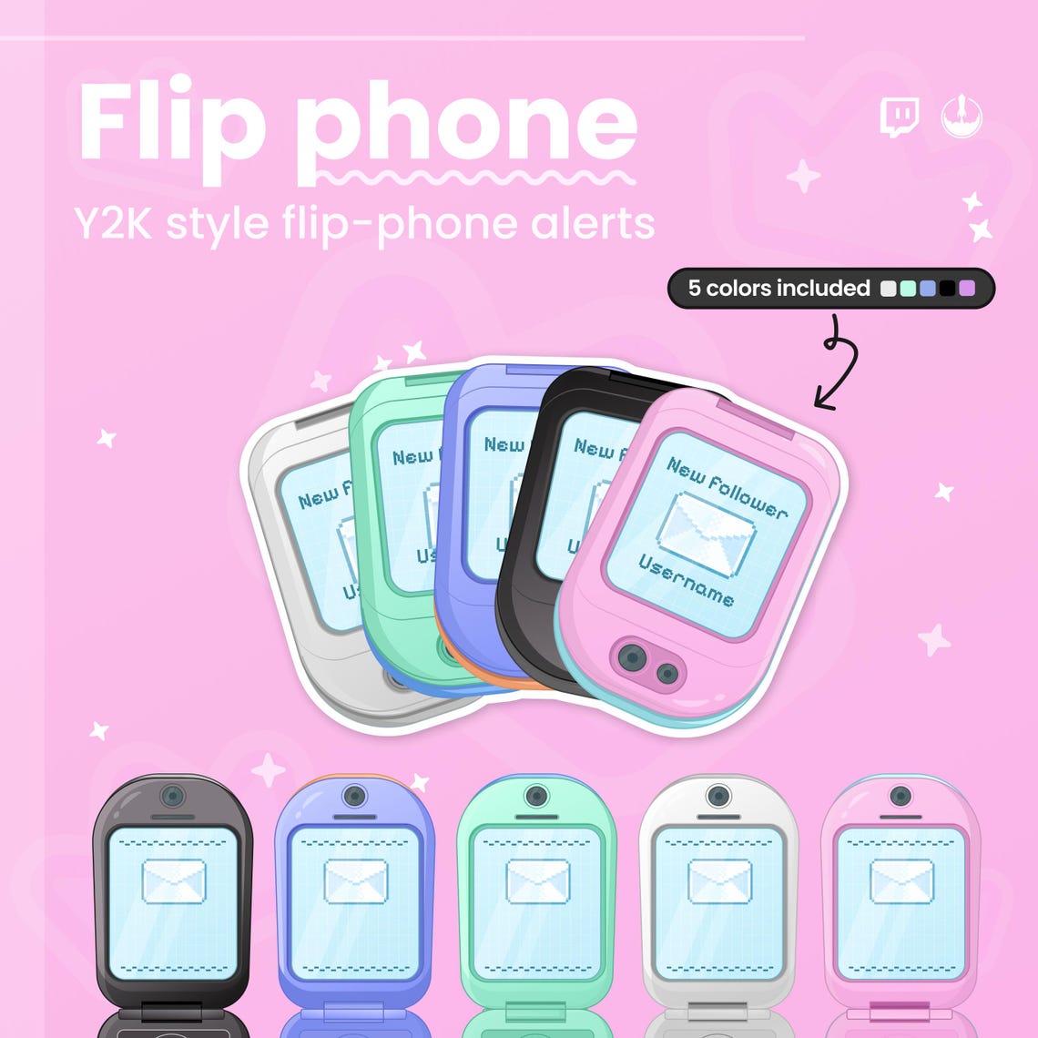 Customizable Retro Flip Phone Twitch Alerts Overlay | Follows, Subs, Re ...