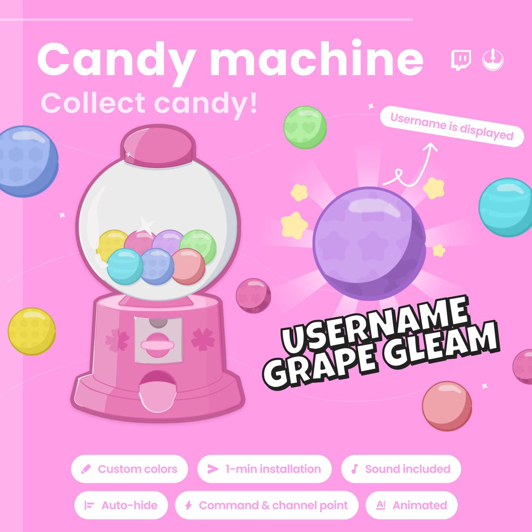 Animated Twitch Gumball Widget: Kawaii Candy Gacha Overlay (streamelements, PDF Guide) - Etsy