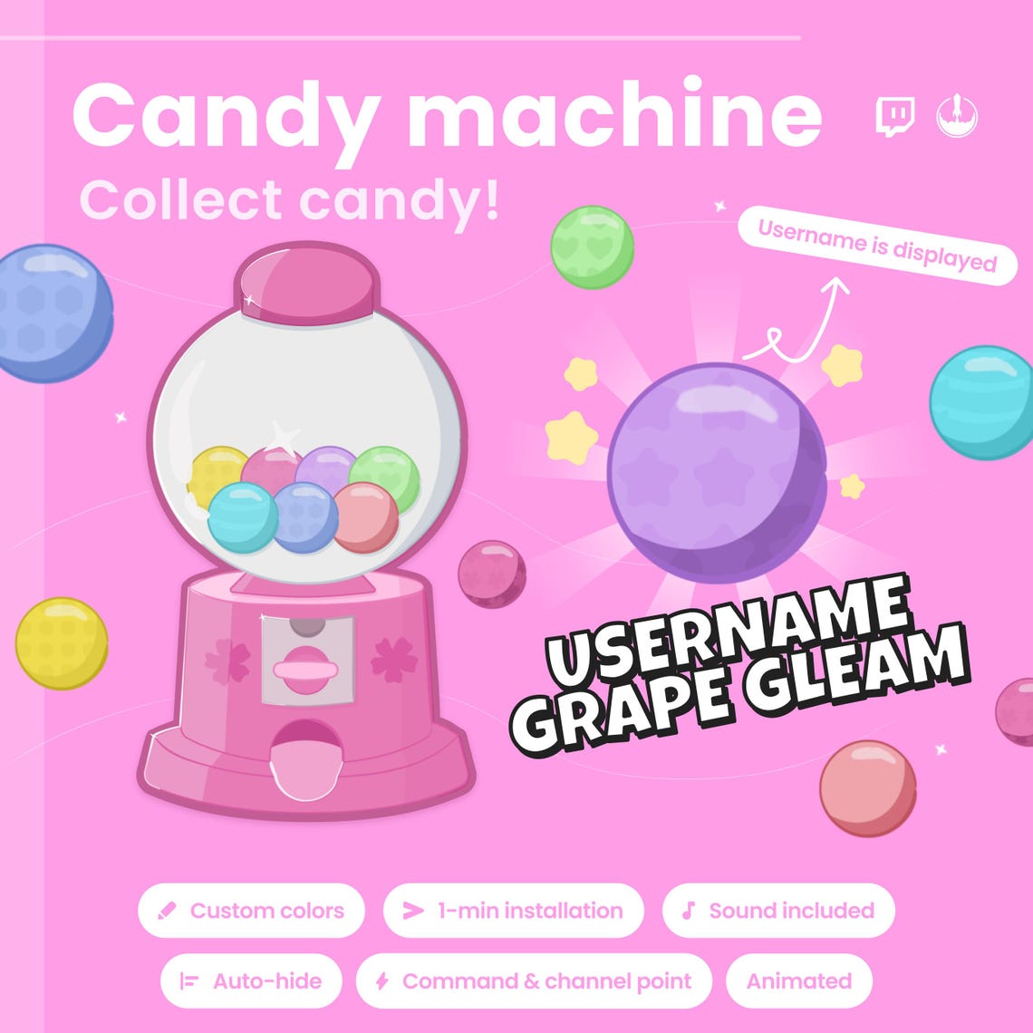 Animated Twitch Gumball Widget: Kawaii Candy Gacha Overlay ...