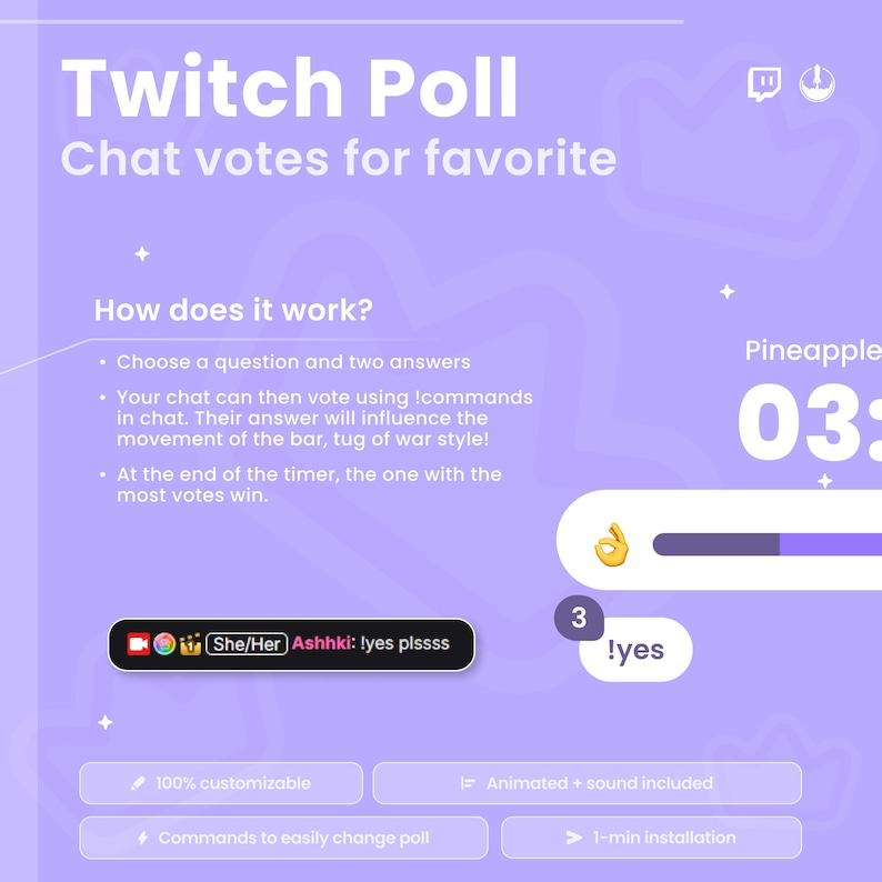 Interactive Twitch Poll Widget | Chat Voting Overlay | Animated Emoji ...