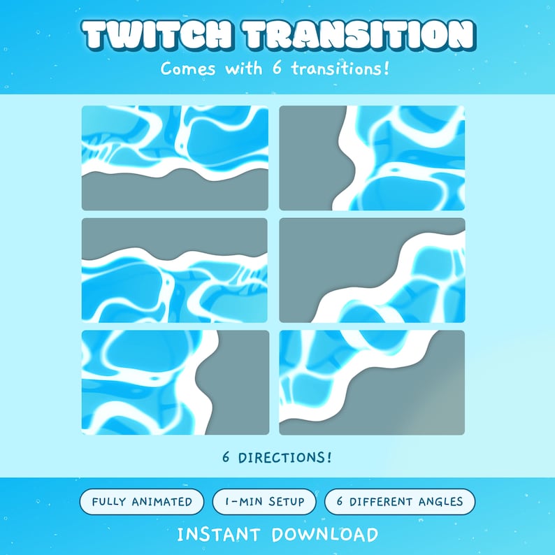 6 Animated Blue Wave Twitch Transition Pack: Streaming Assets ( Digital ...