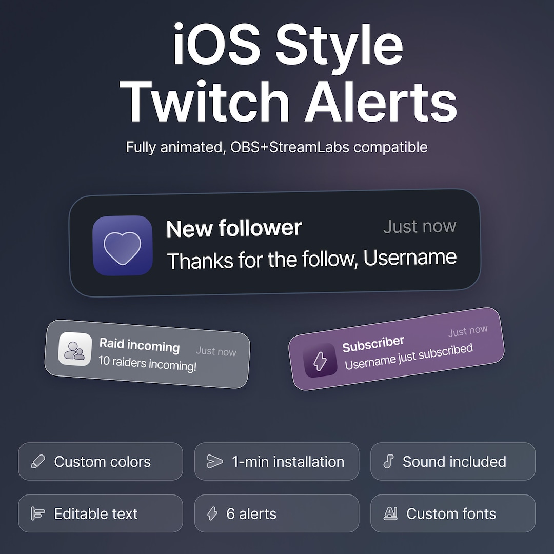 Customizable Animated Twitch Ios Style Alerts: Minimalist Overlay ...