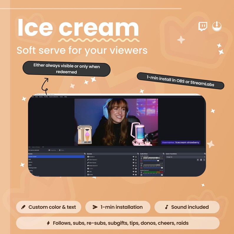 Interactive Twitch Ice Cream Widget - Customizable Animated Twitch ...
