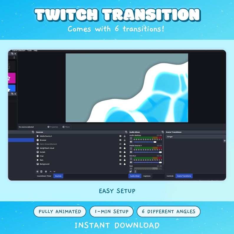 6 Animated Blue Wave Twitch Transition Pack: Streaming Assets ( Digital ...