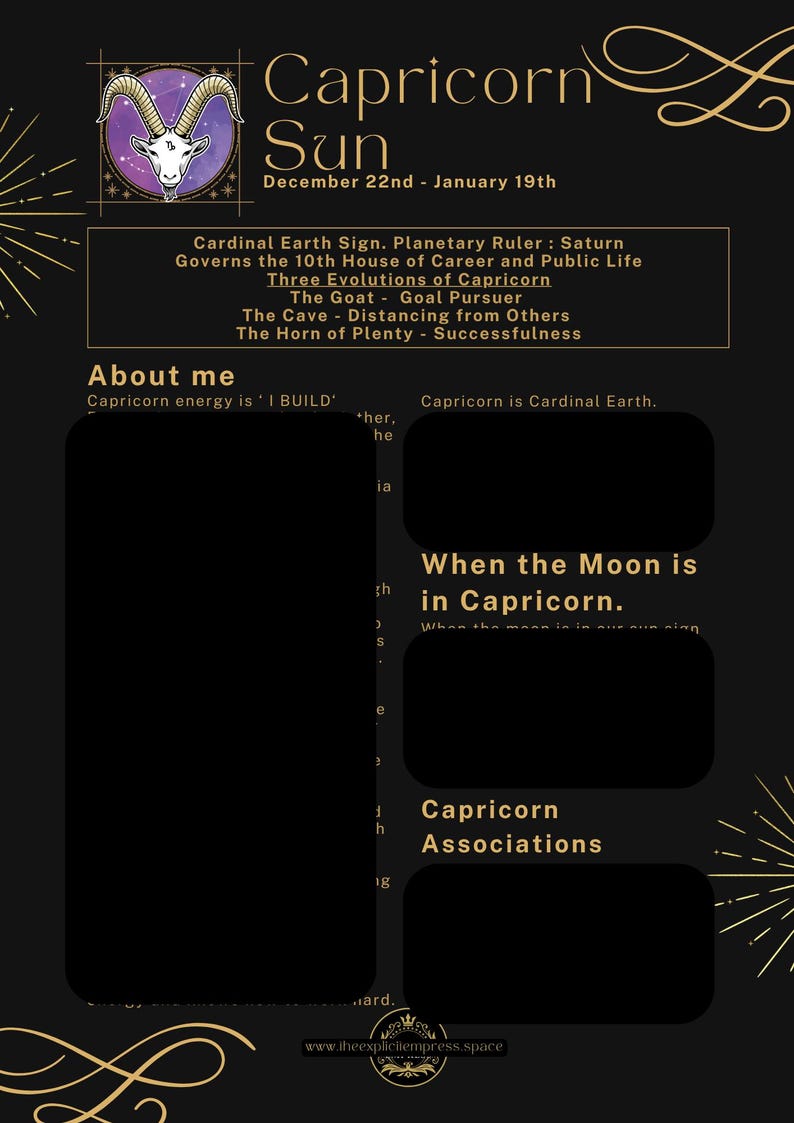 Capricorn - Zodiac Archetype Cheat Sheets – Instant Download | Astrology Profile Printable ...