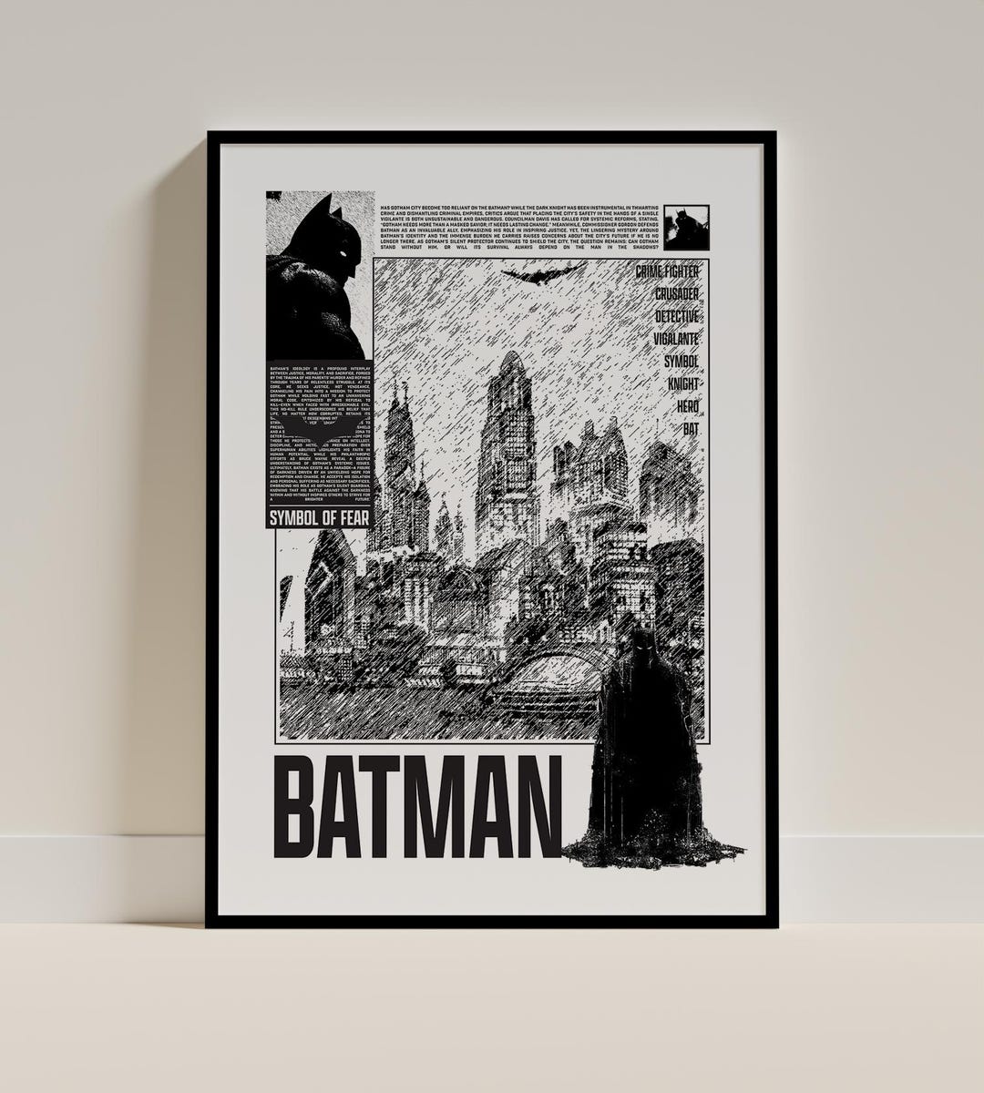 Batman Poster, Print, DC Comics, Gotham, Dark Knight, Minimal Poster ...
