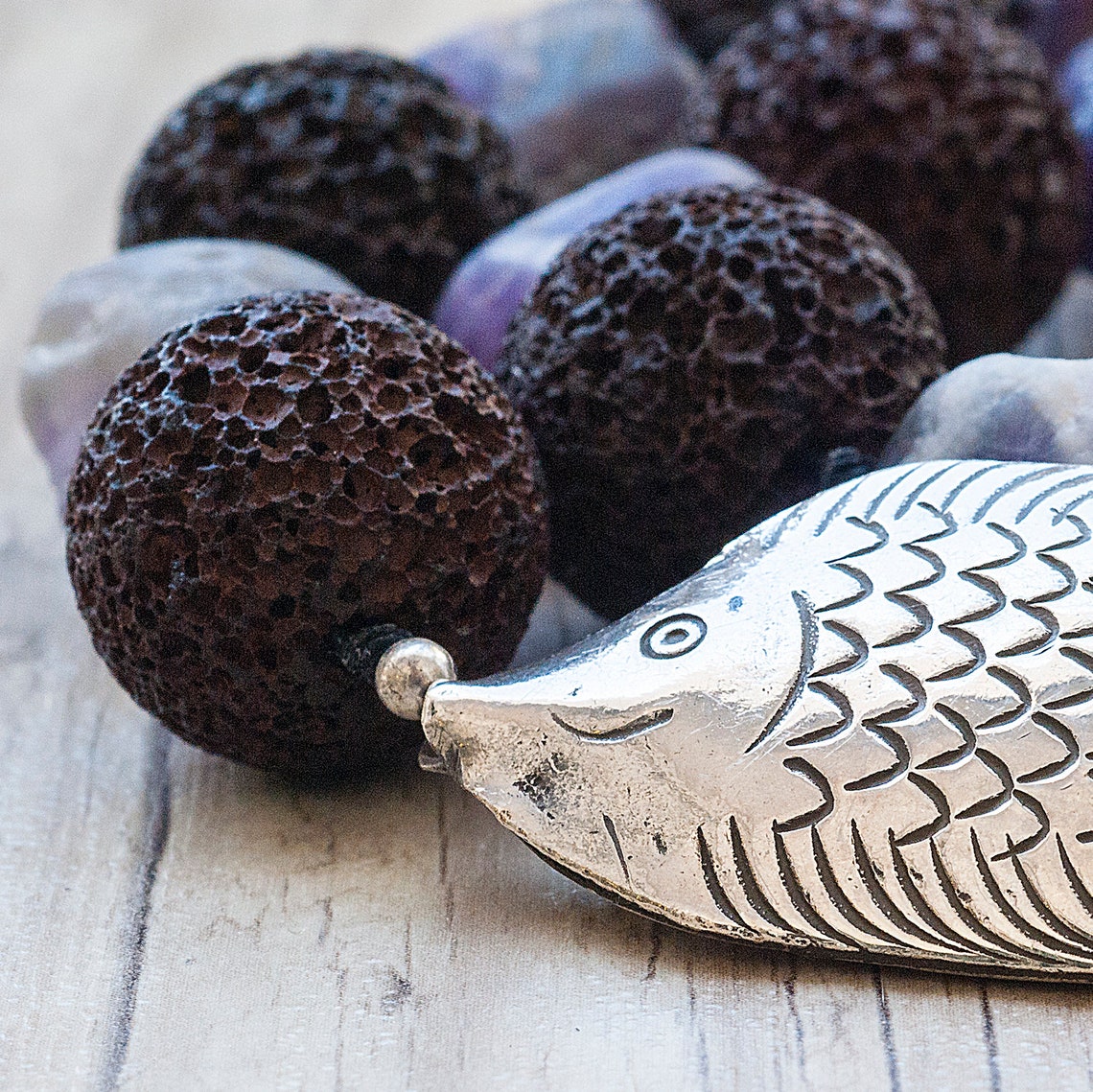 Raw Purple Amethyst and Lava Stone Necklace with Large | Etsy