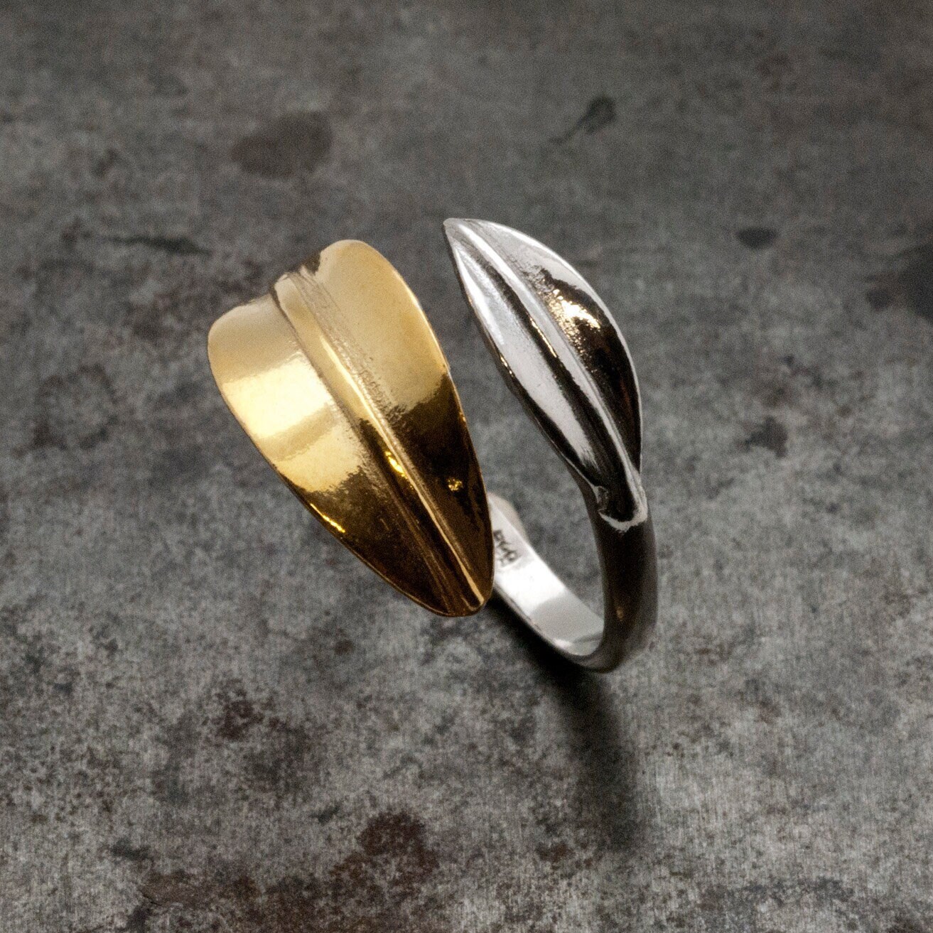 Gold and Silver Leaf Ring, Twisted Leaves Wrap Ring, Women's Adjustable ...