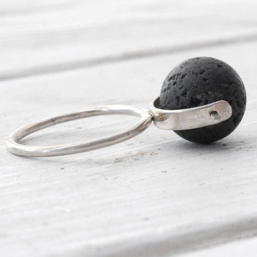 Black Lava Stone Sterling Silver Geometric Ball Ring - Etsy