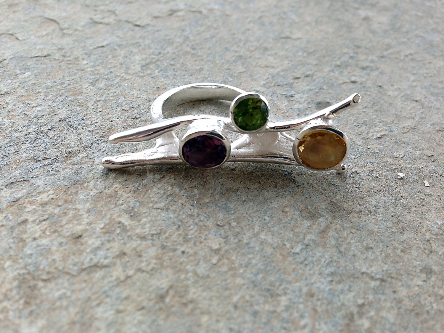 Large Sterling Silver Eccentric Ring With Purple Amethyst - Etsy