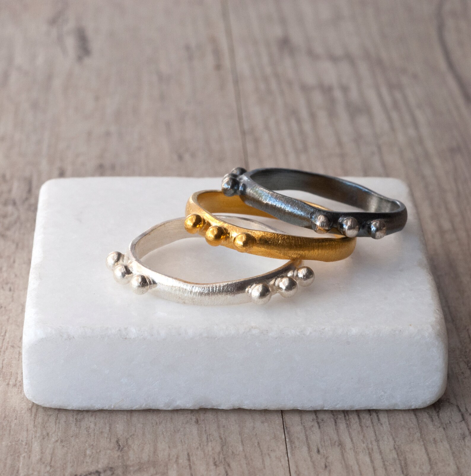 Stackable Ring Set Sterling Silver Gold Black Oxidized Dainty | Etsy