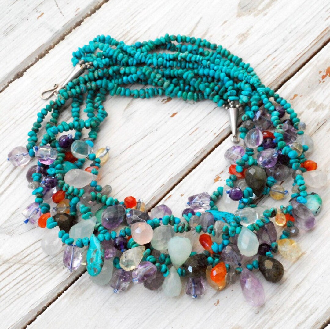 Turquoise Multi-gemstone Statement Necklace: Sterling Silver, Amethyst, Quartz - Etsy