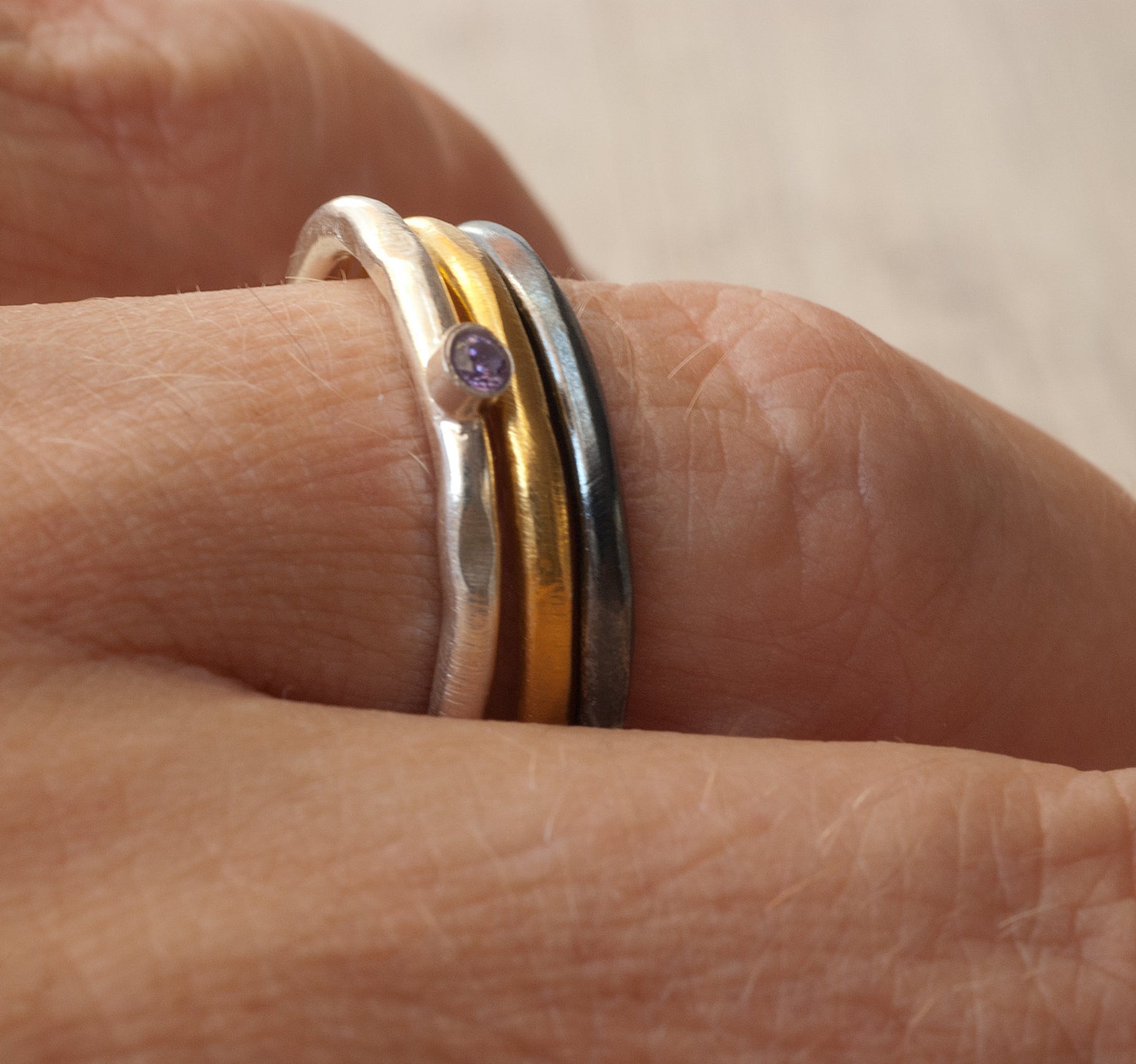 Stacking Dainty Ring Set Sterling Silver-gold Plated-black - Etsy