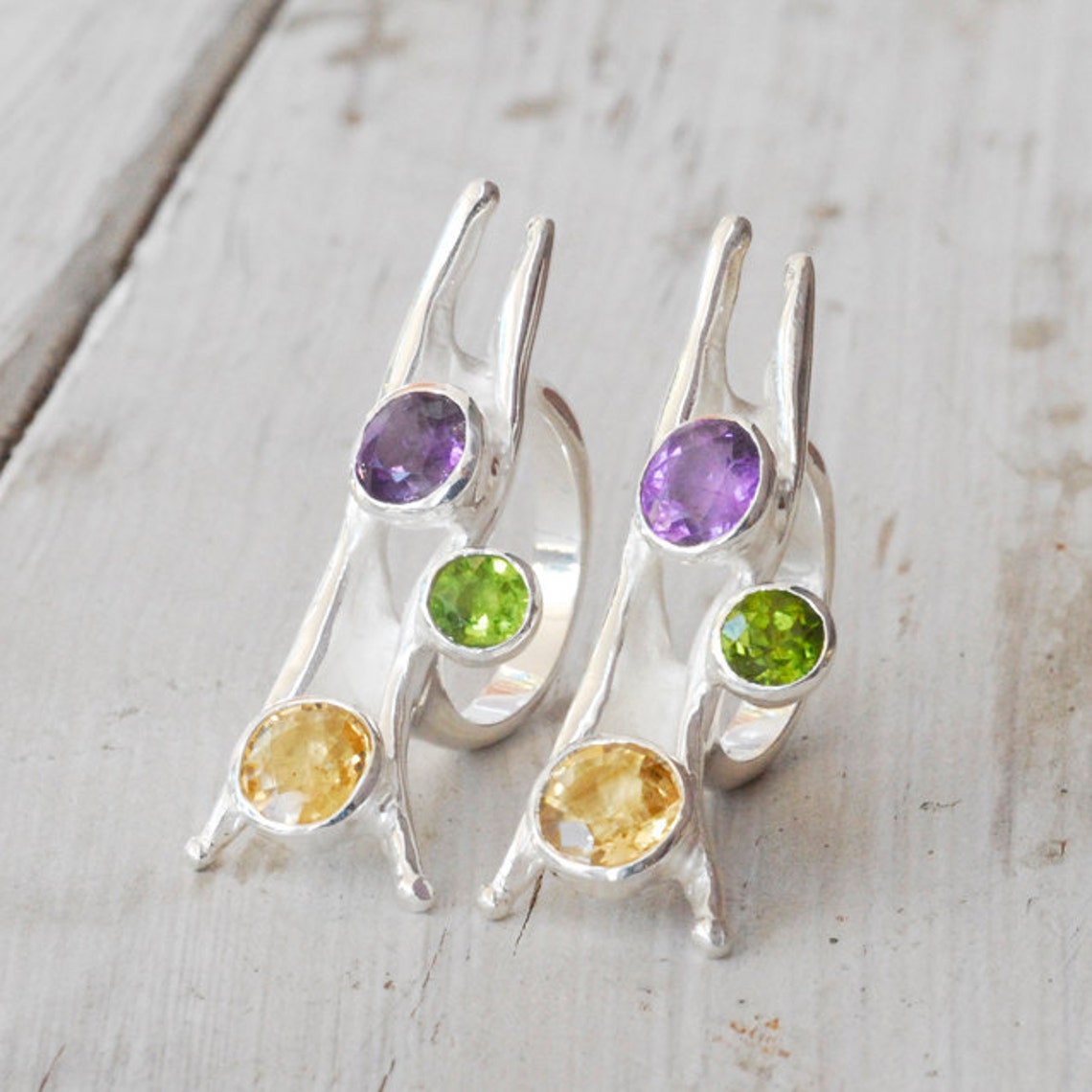 Large Sterling Silver Eccentric Ring With Purple Amethyst - Etsy