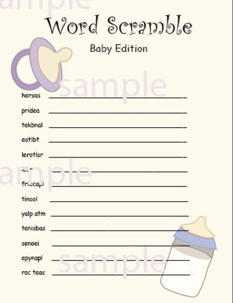 Baby Shower Word Scramble - Etsy