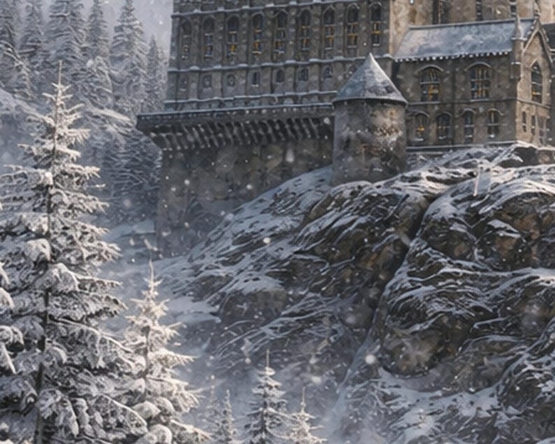 Hogwarts Castle Winter Concept Art Style Fantasy Landscape Print ...