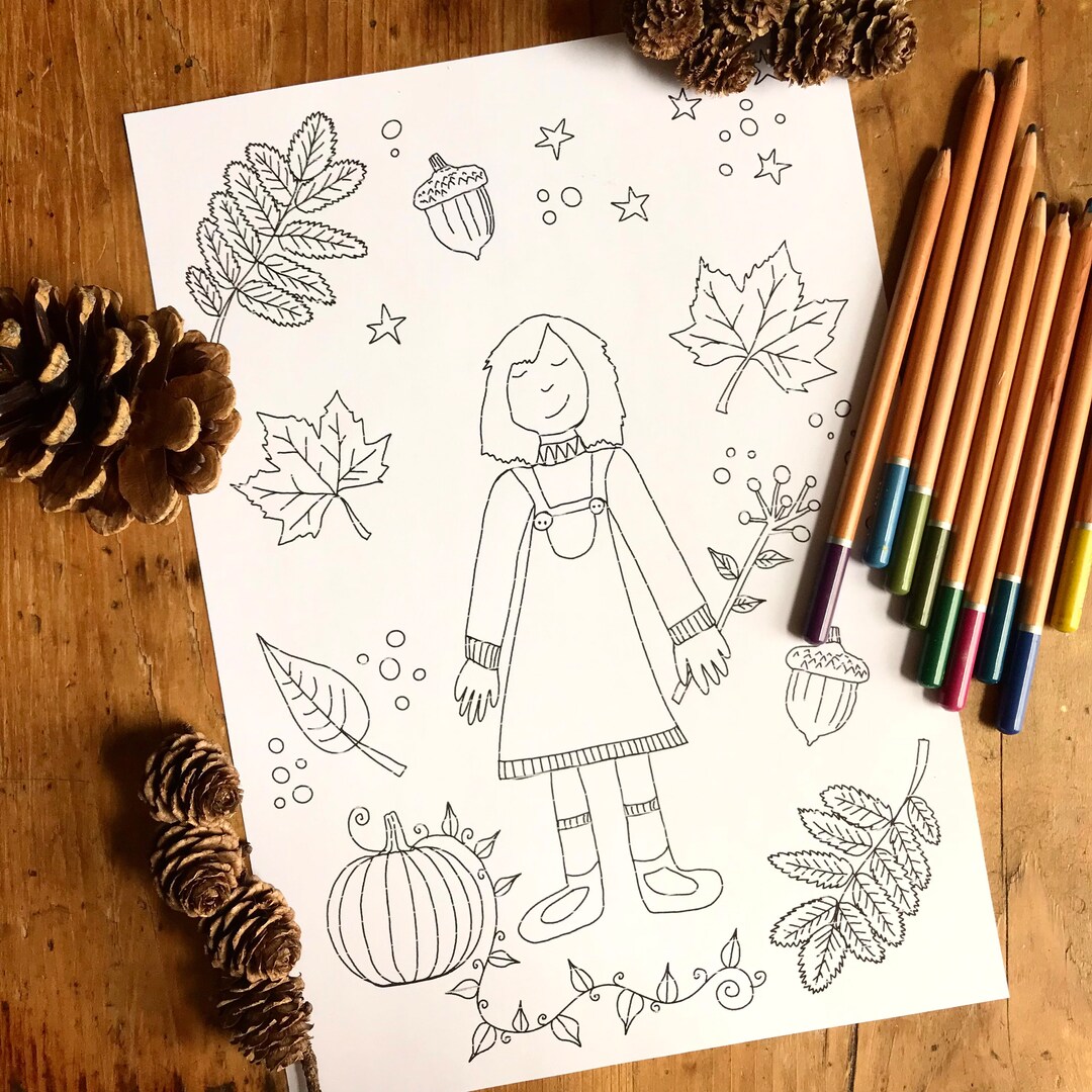 Autumn Girl Colouring Pages, Digital Download, Print at Home - Etsy