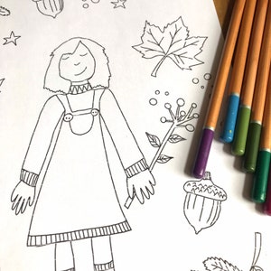 Autumn Girl Colouring Pages, Digital Download, Print at Home - Etsy