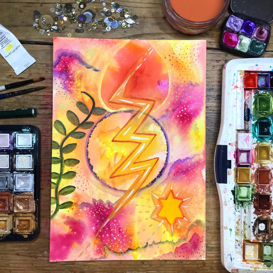 Galactic Watercolour Art Yellow Electric Star - Etsy