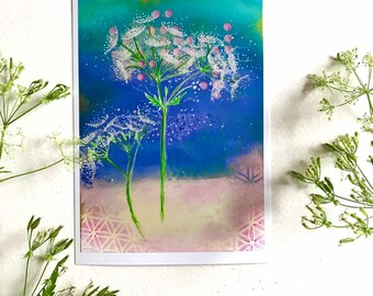 Notelet Botanical Wildflower Cow Parsley Botanical Notelet Stationery ...