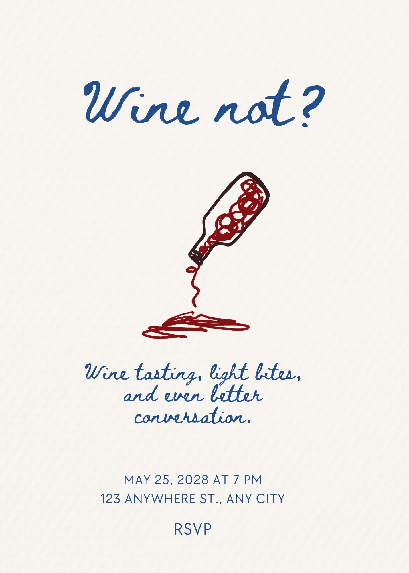 Wine Night Invitation | Editable Canva Template | Hand-drawn Party ...