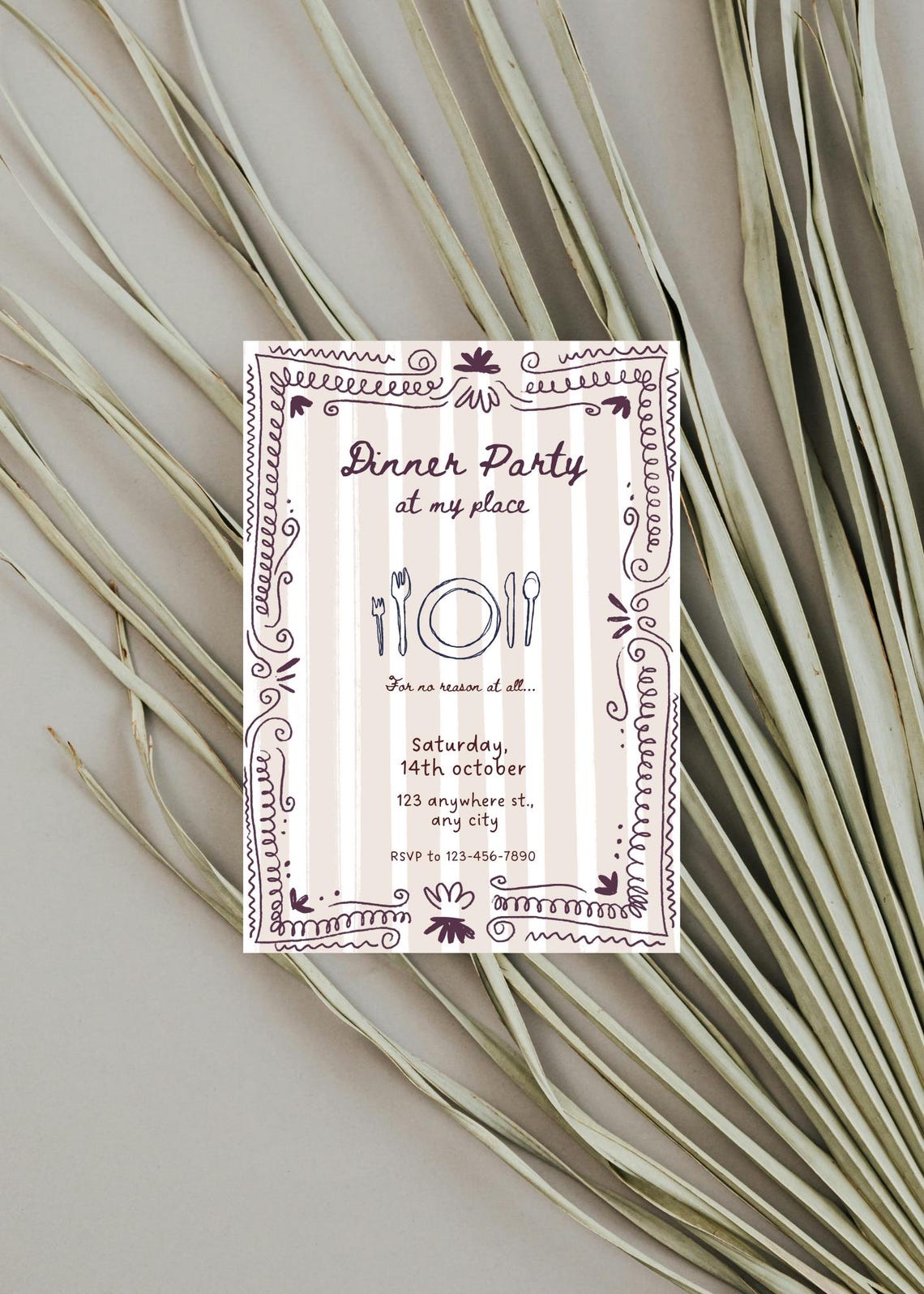 Dinner Party Invitation | Editable Canva Template | Hand-drawn Party ...