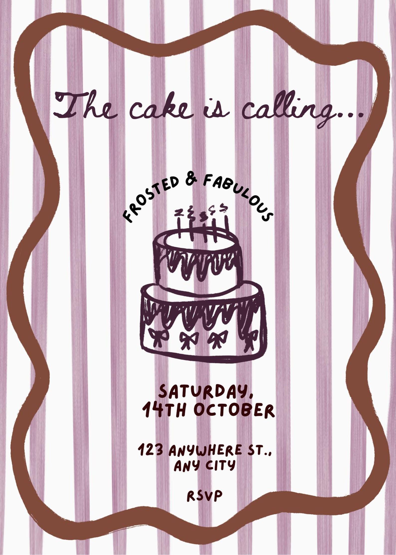 Birthday Cake Invitation Template | Editable Canva Template | Hand ...
